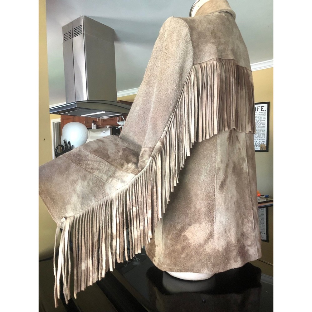 Vintage Jean Sebastian Tan Fringe Suede Cowhide Dye J… - Gem
